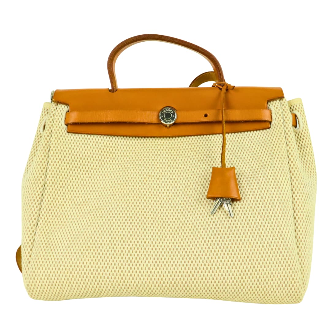 Hermes Ale Bag PM F engraved Toile Officier/Toile GM Natural Silver Ha ...