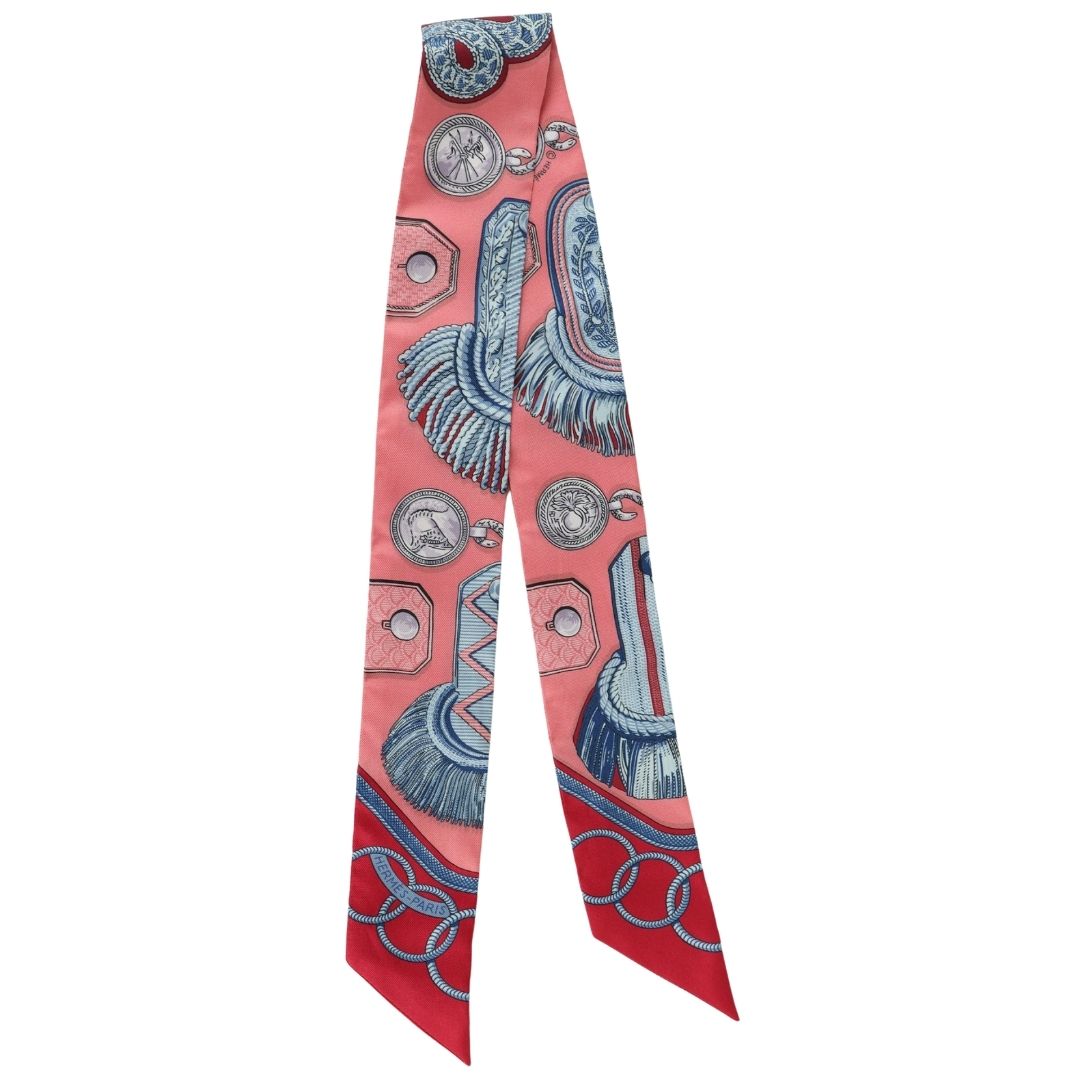 Hermes Epaulettes Pink Rouge Blue Twilly - 01233 – Fingertips Vintage